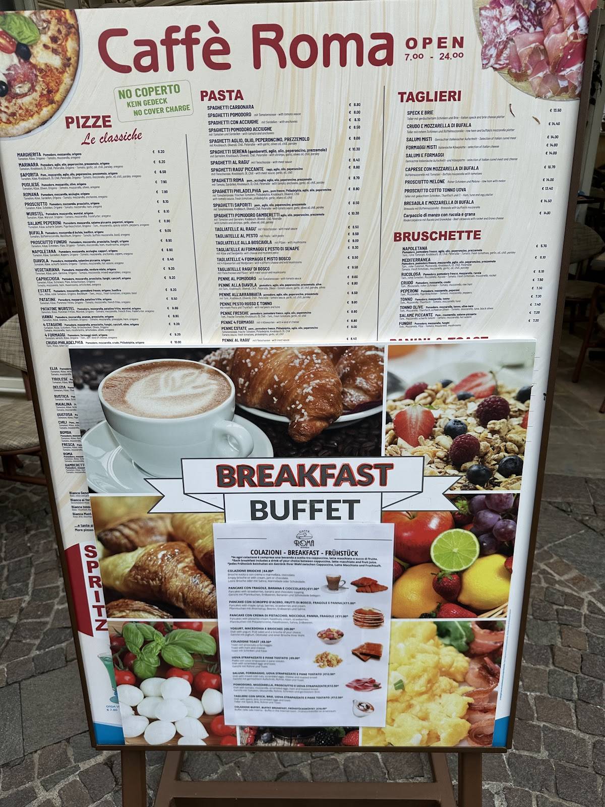 Menu at Caffe Roma cafe, Garda