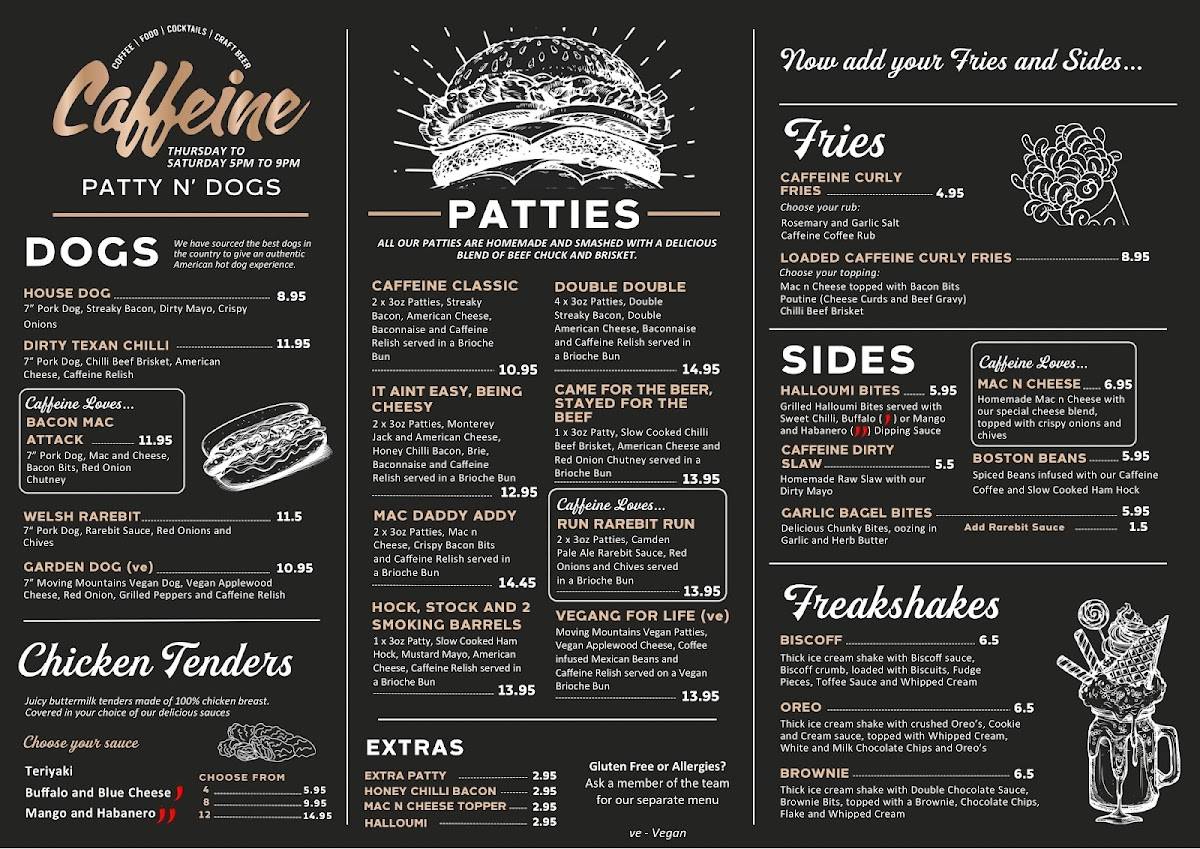 Menu at Caffeine Brunch and Cocktail Club, Weymouth