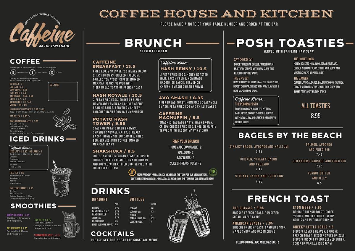 Menu at Caffeine Brunch and Cocktail Club, Weymouth
