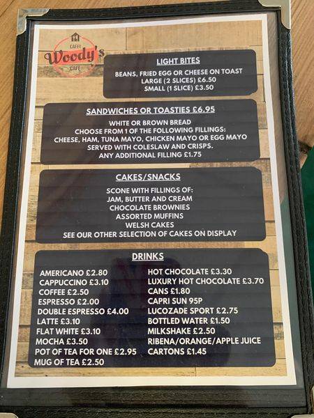Menu at Caffi Woody's Cafe, Bala