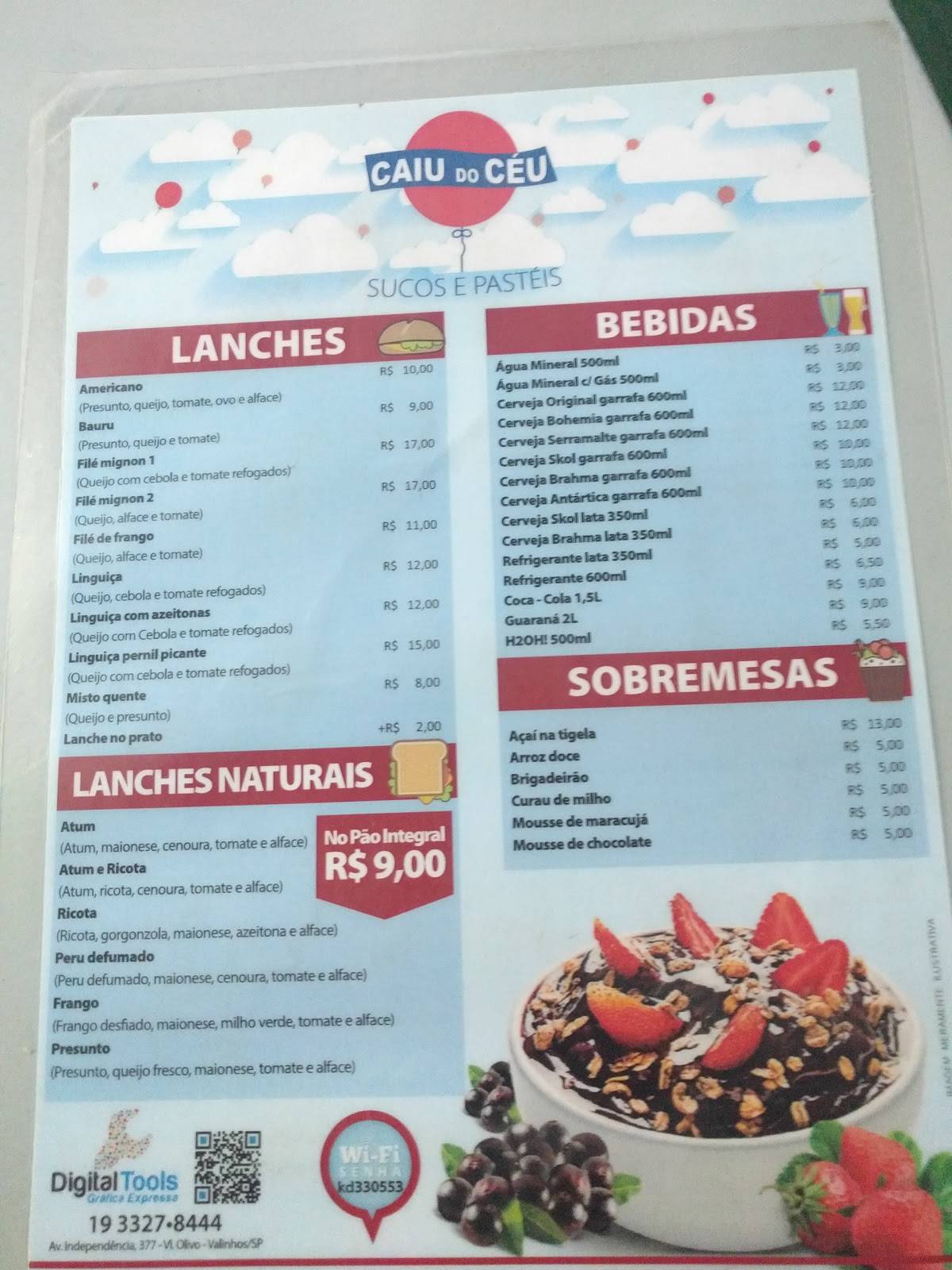 Menu em Caiu Do Céu pub & Bar, Valinhos