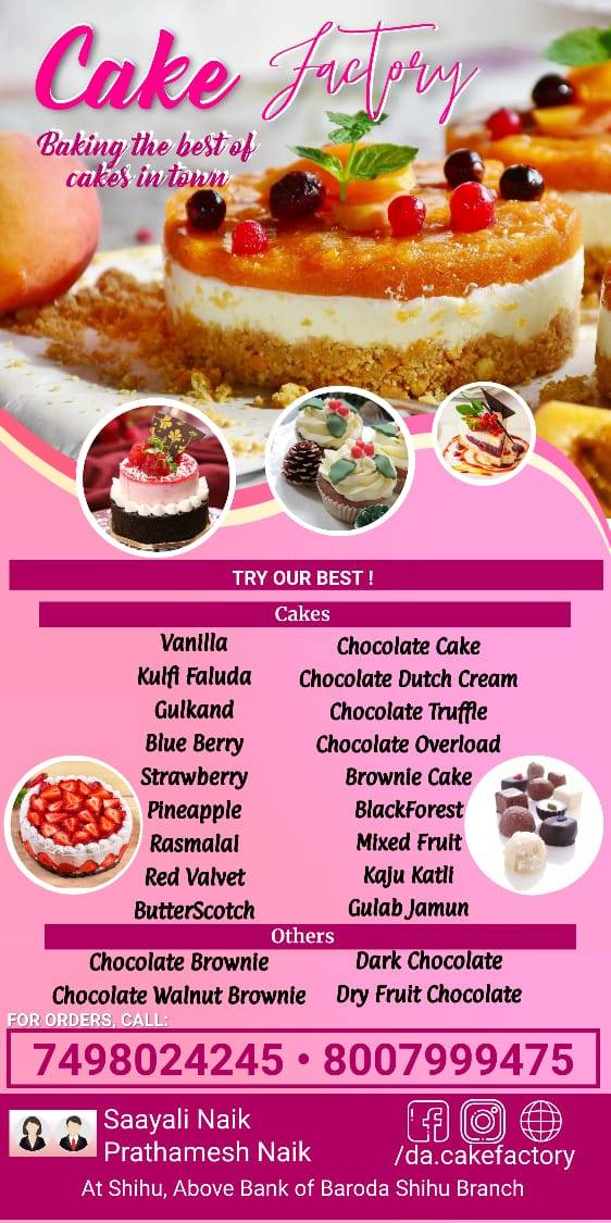 Menu at Cake Factory, Varkala