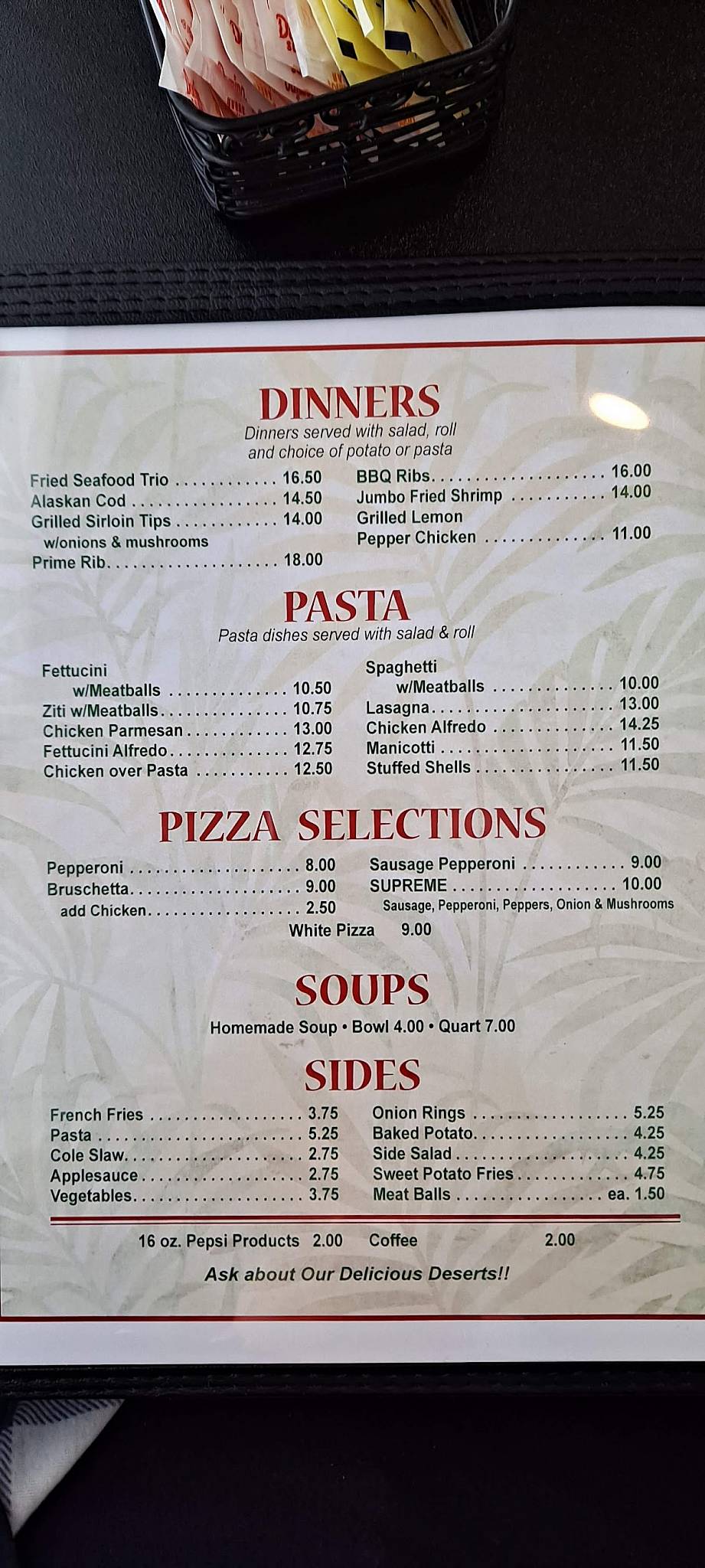 Menu at Chef Ray's Cafe, East Liverpool