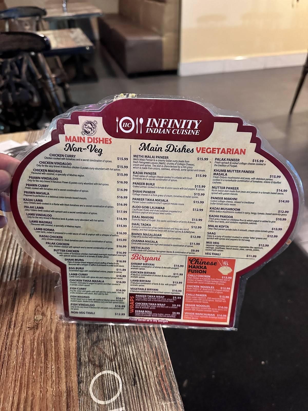Menu at Infinity Indian Cuisine restaurant, Caledon