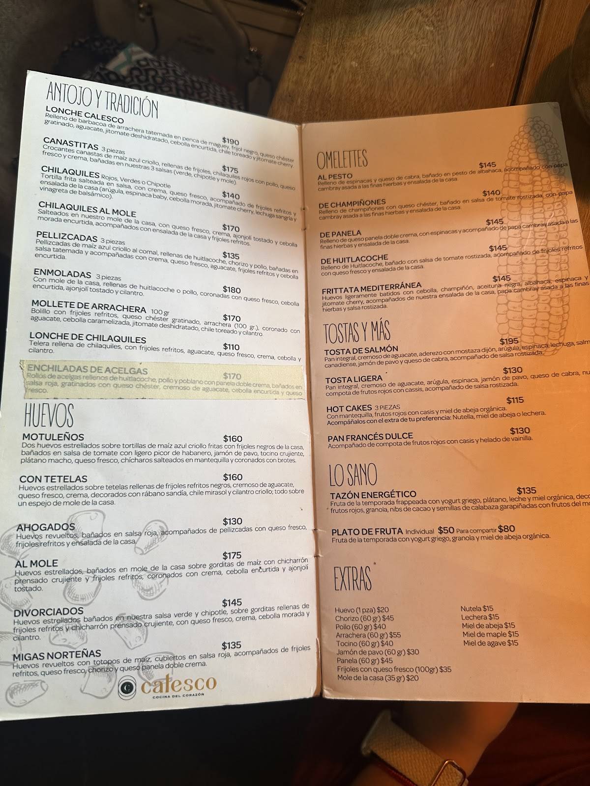 Menu at Calesco y El Romero restaurant, Zapopan