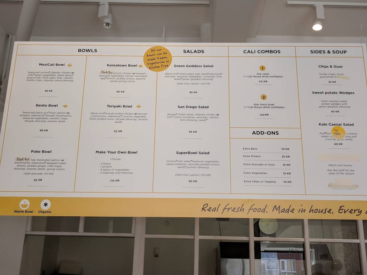 Menu at California Kitchen restaurant, Copenhagen, Nørrebrogade 12
