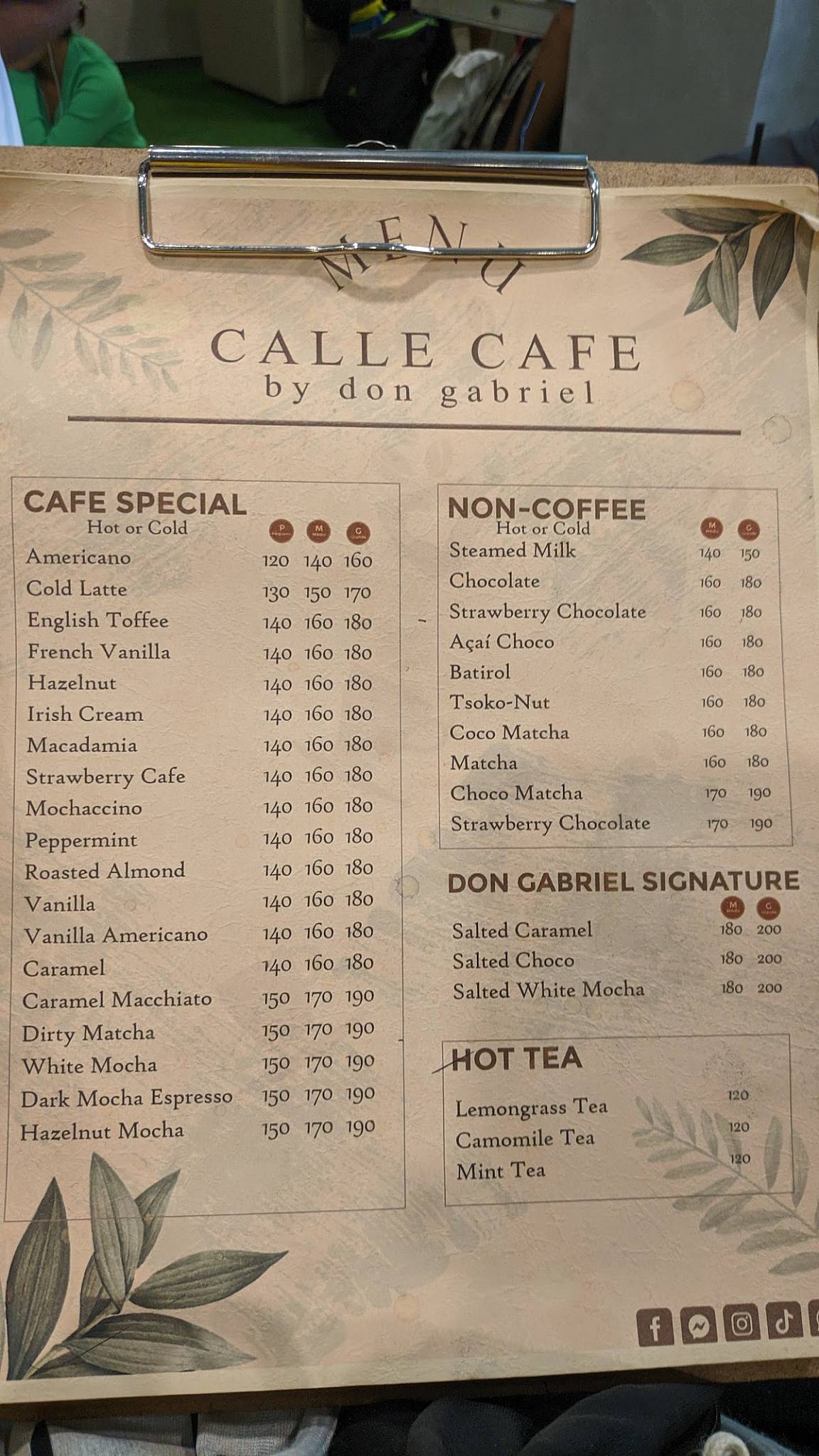 Menu at Calle Cafe by Don Gabriel UST, Dapitan, Manila