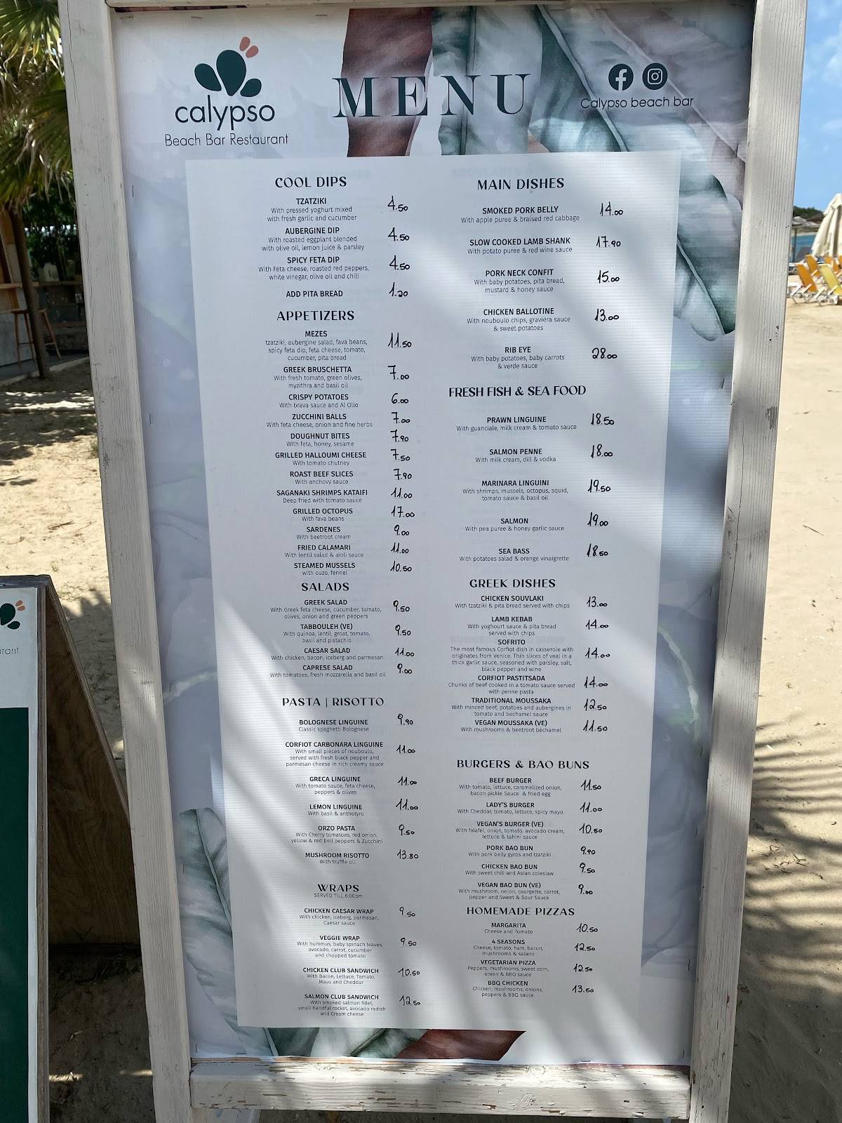 Menu at Calypso Restaurant Beach Bar, Sidari