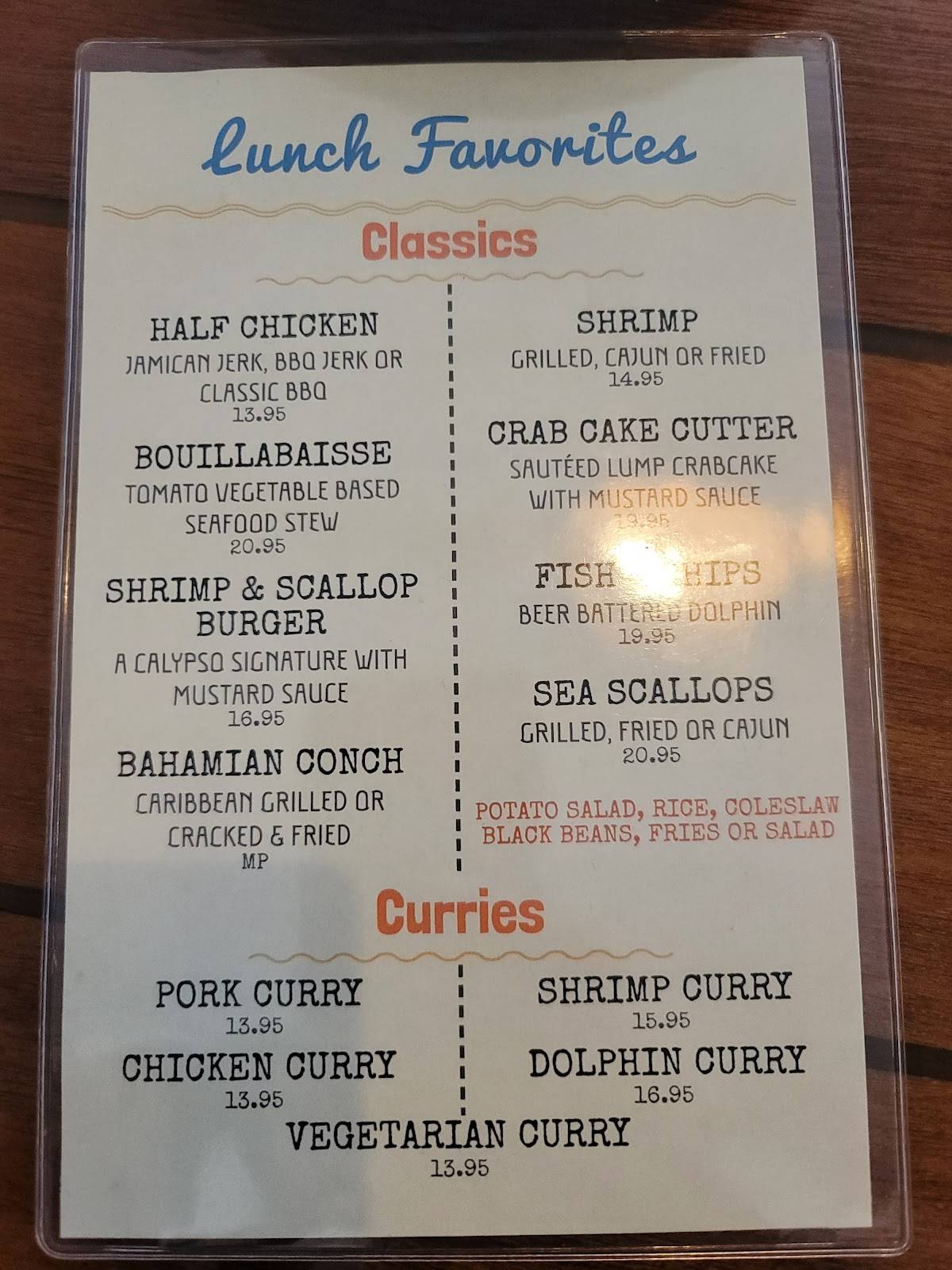 Menu at Calypso Restaurant & Raw Bar, Pompano Beach