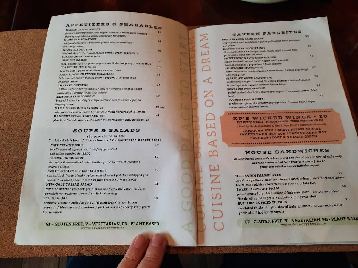 Menu at Foundry Tavern pub & bar, Cambridge
