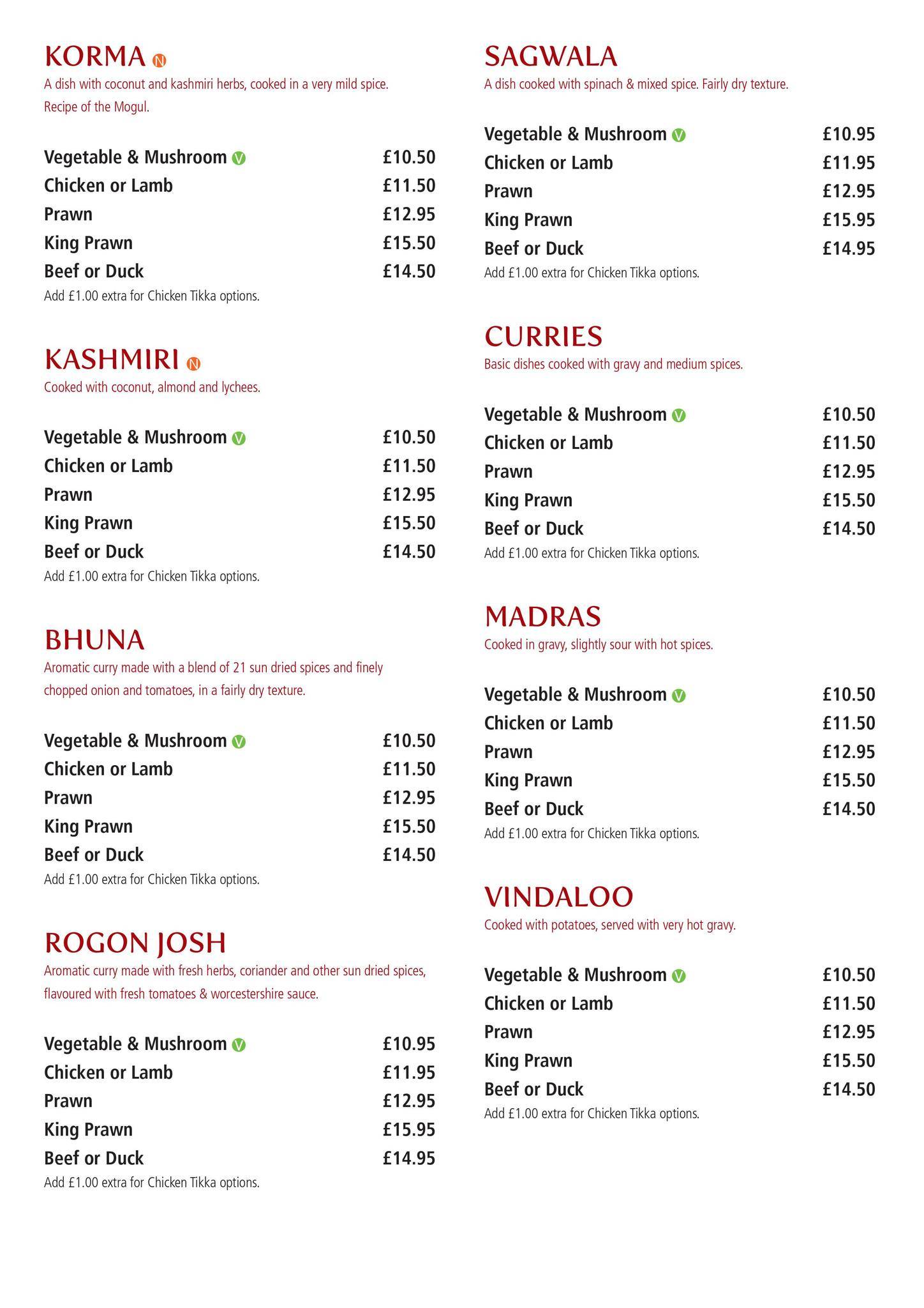 Menu at Zara Indian Cuisine restaurant, Cambridge