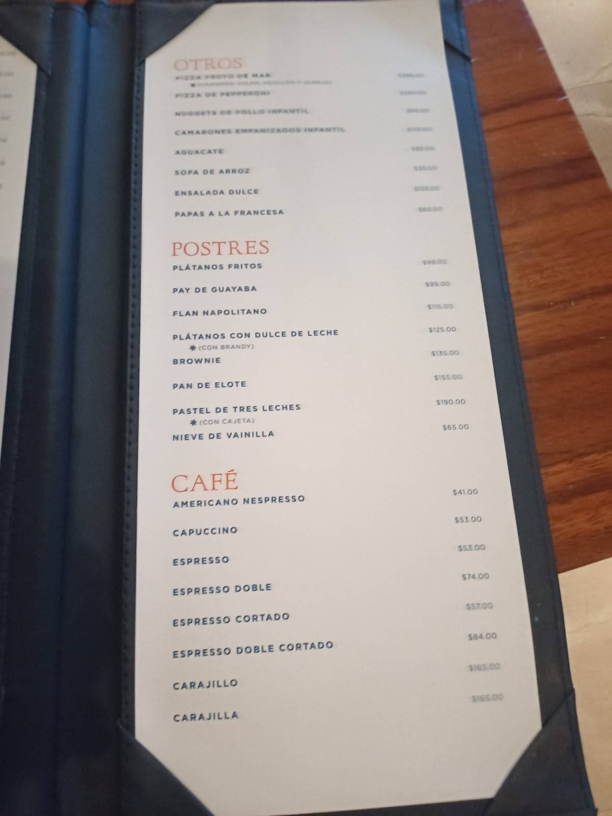 Menu at Campomar Puerto Vallarta restaurant, Puerto Vallarta