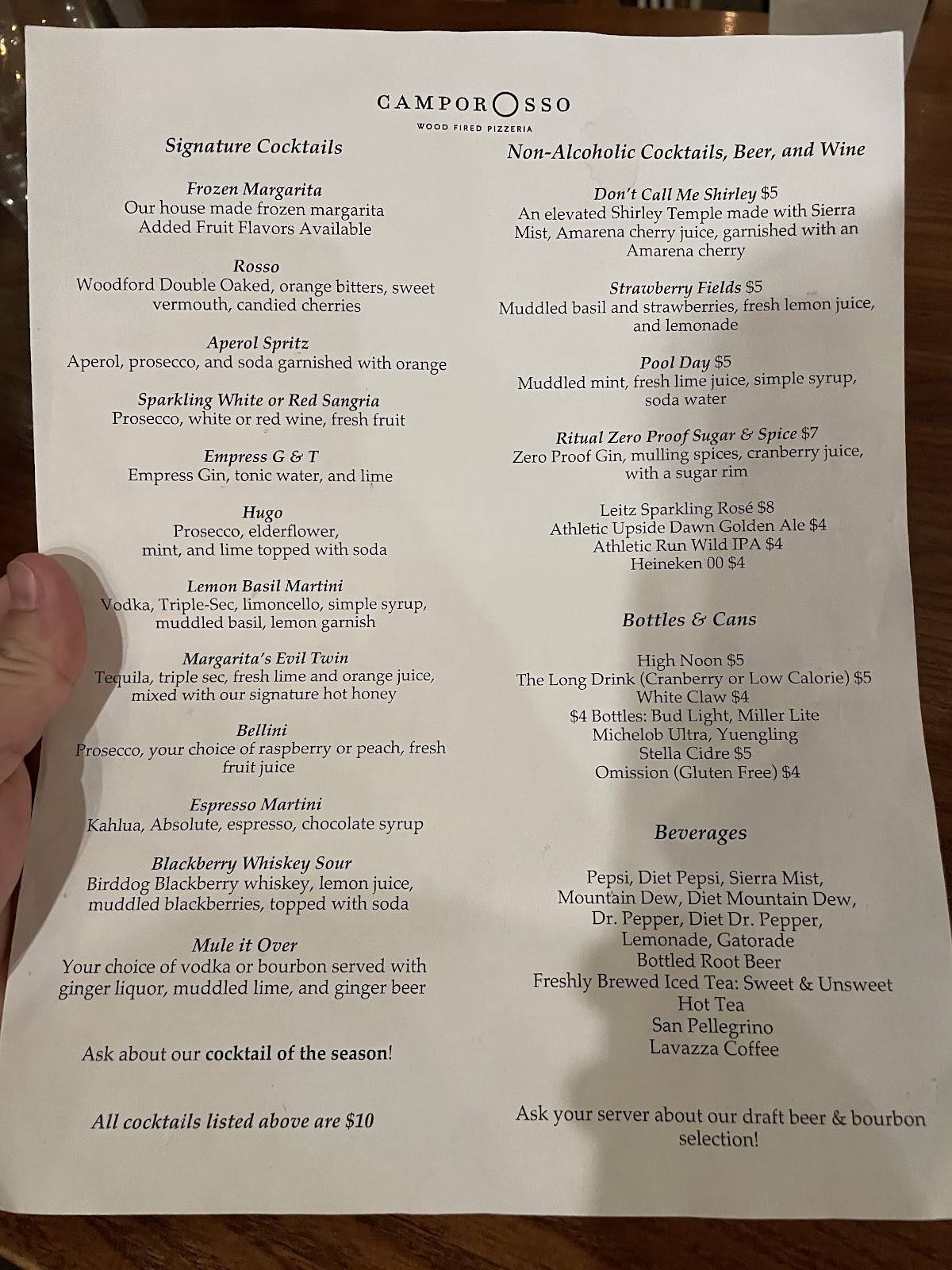 Menu at Camporosso pub & bar, Fort Mitchell