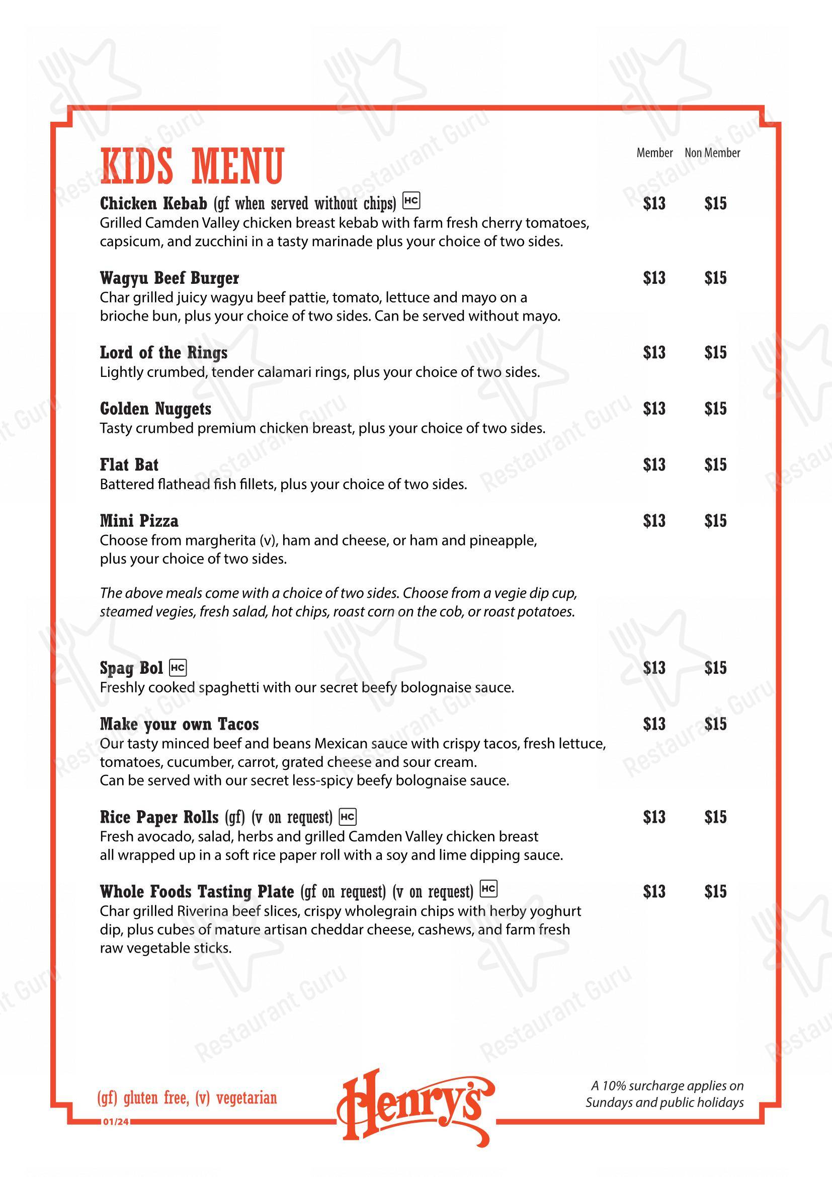 Menu at Canberra Southern Cross Club Tuggeranong, Greenway