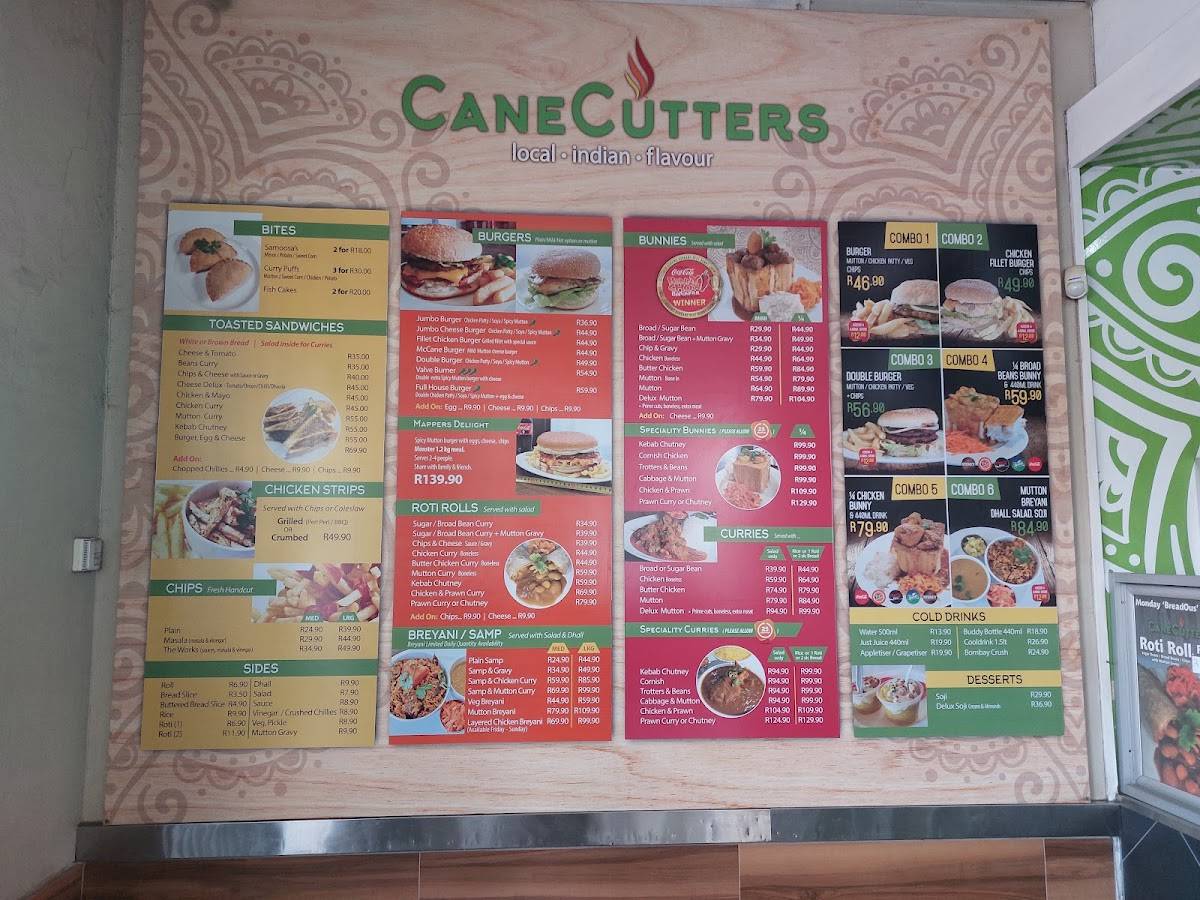 Menu at Canecutters Glenwood restaurant, Durban, 53-55 Helen Joseph Rd