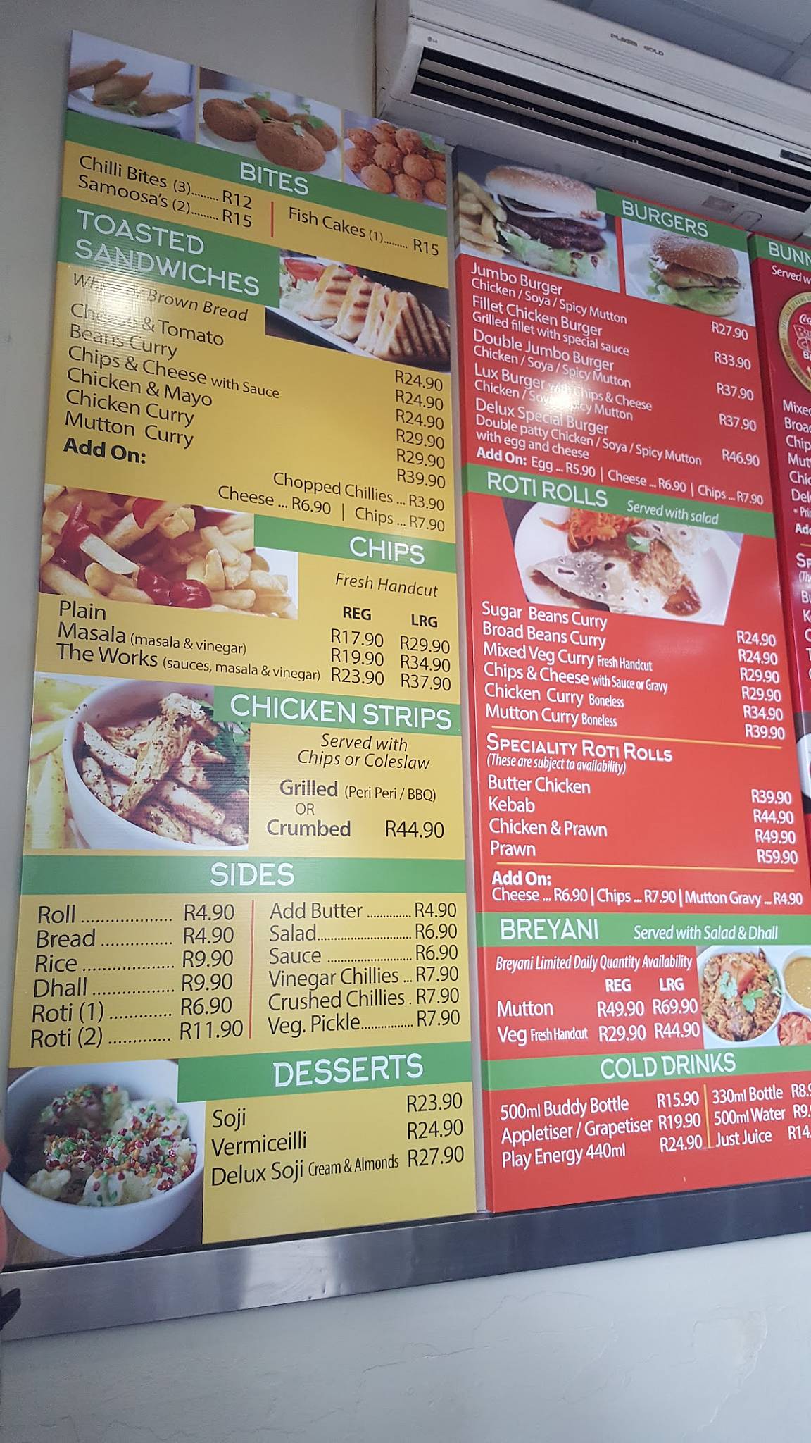 Menu at Canecutters Glenwood restaurant, Durban, 53-55 Helen Joseph Rd