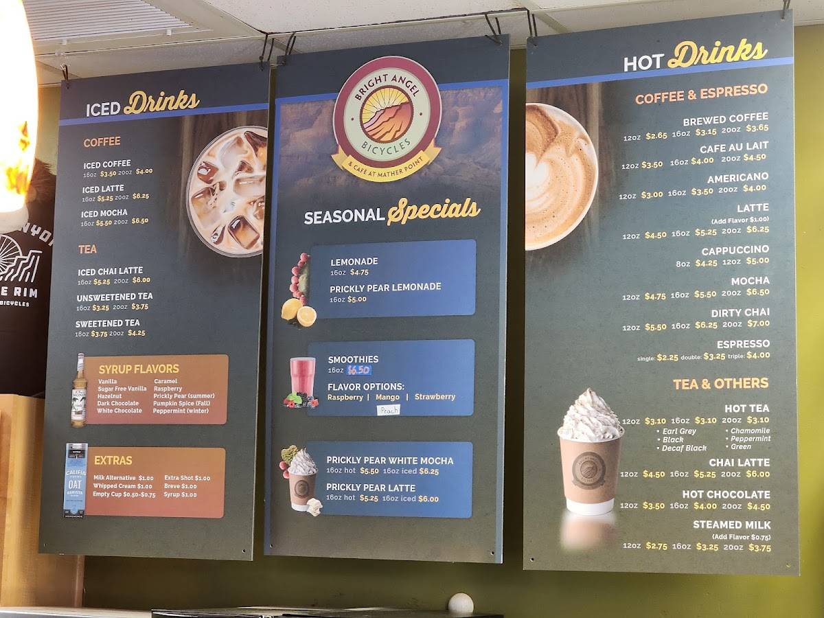 Menu at Canyon Adventures Bike Tours & Café cafe, Grand Canyon Village