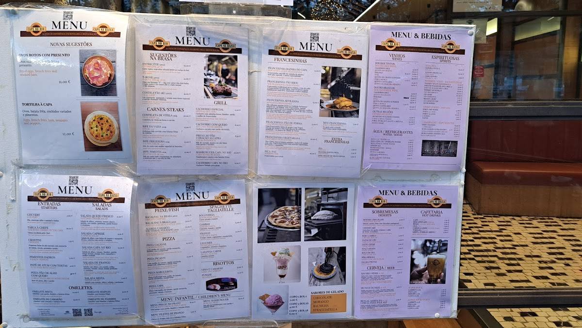 Menu at Capa no Rio steakhouse, Porto