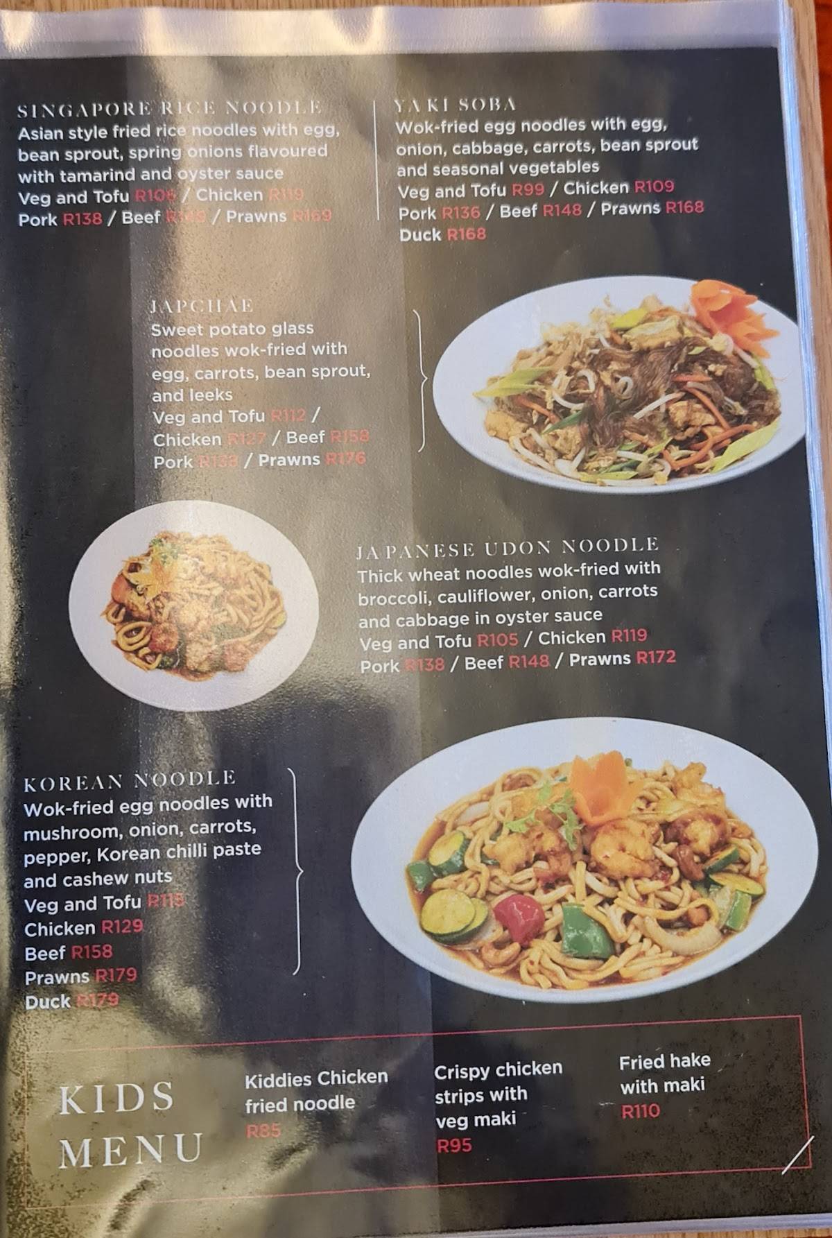 Menu at SONAMU restaurant, Cape Town