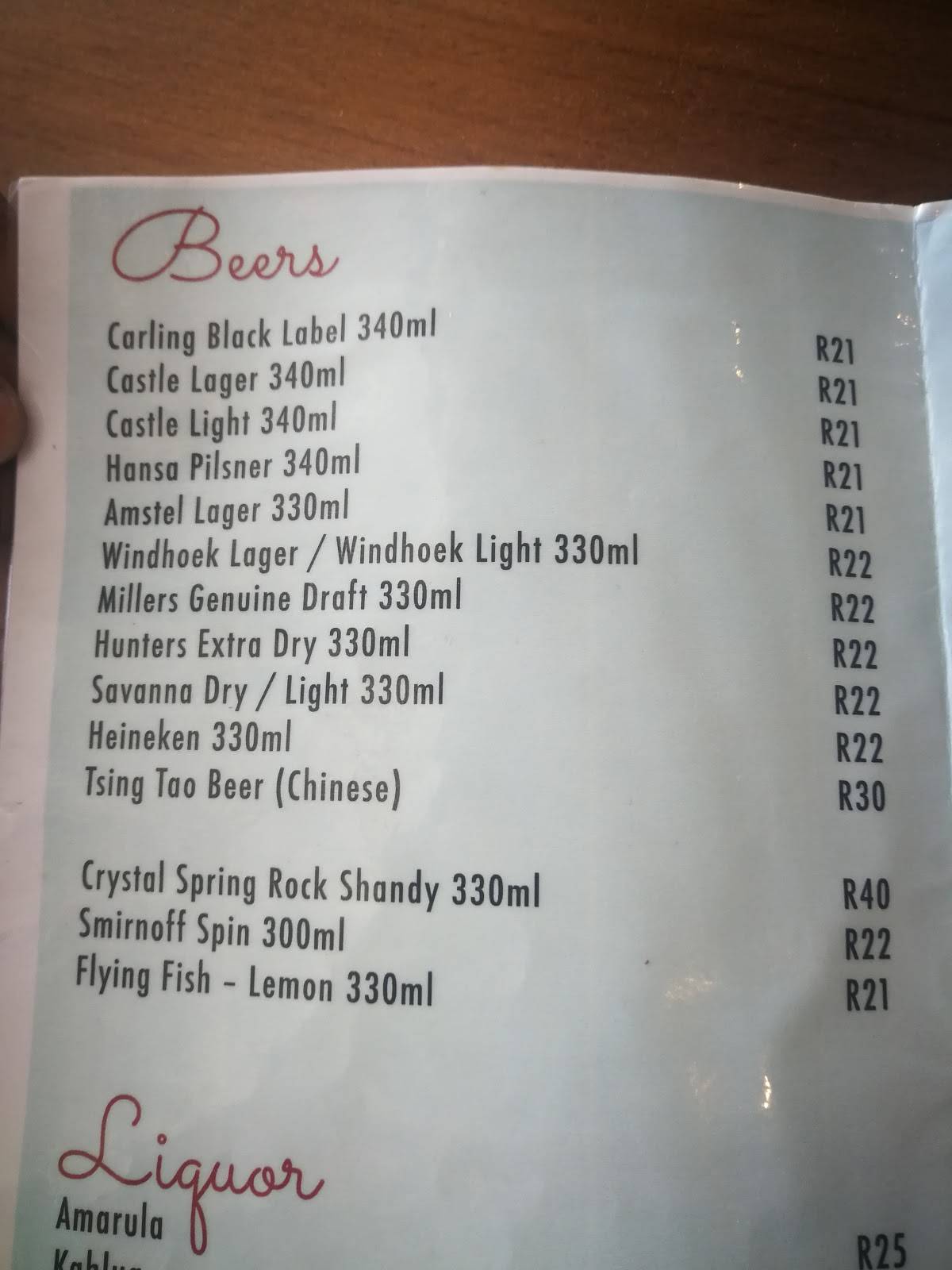Menu at Tai shan Restaurant, Cape Town, 48 2nd Ave