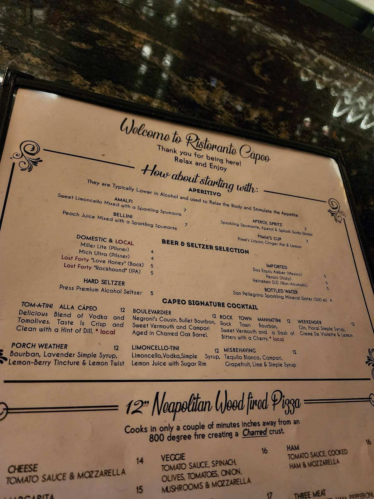 Menu at Capeo pub & bar, North Little Rock