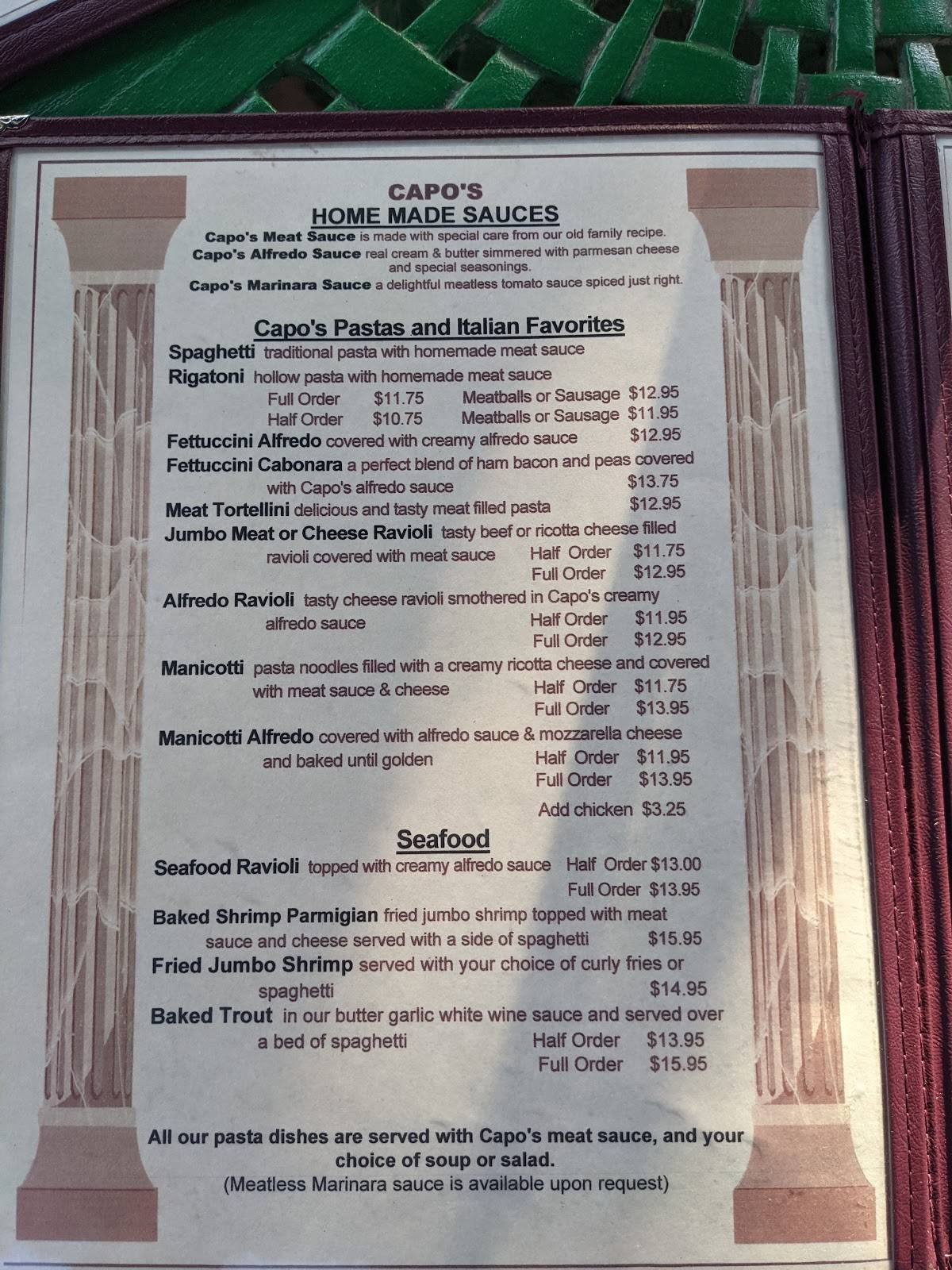 Menu at Capo's Italian Restaurants, Albuquerque