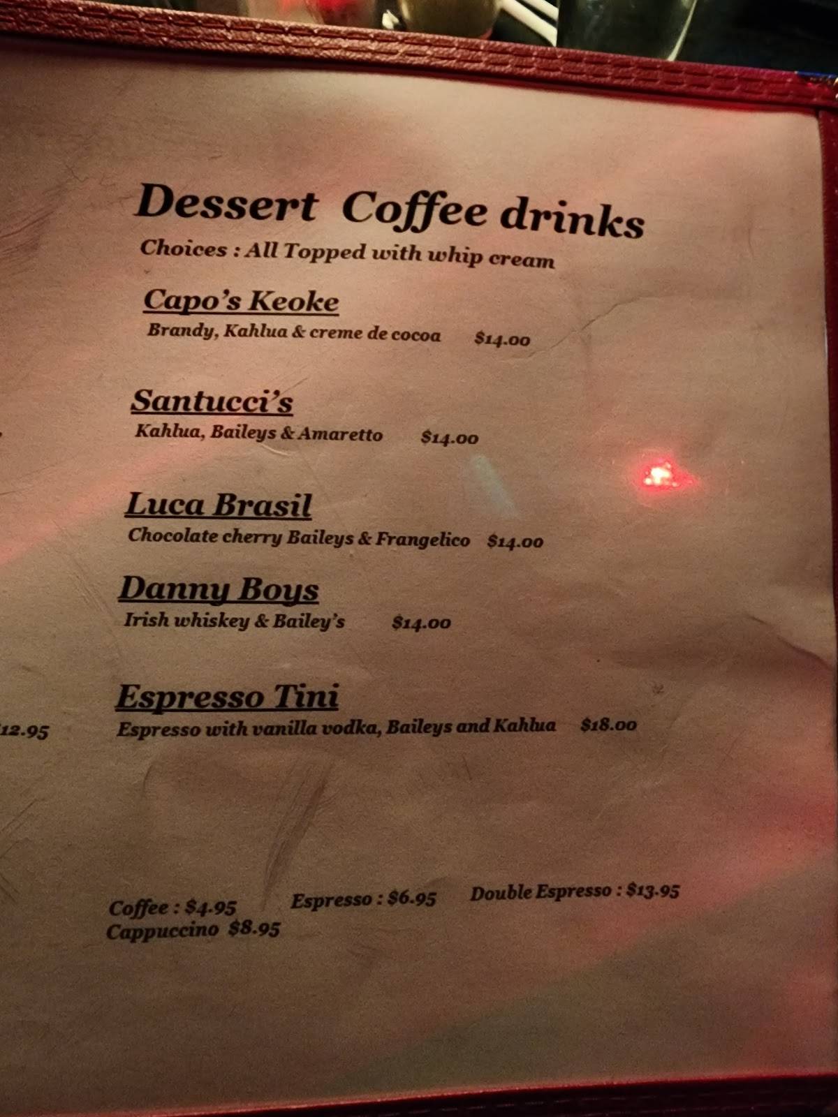 Menu at Capo's Restaurant and Speakeasy, Las Vegas