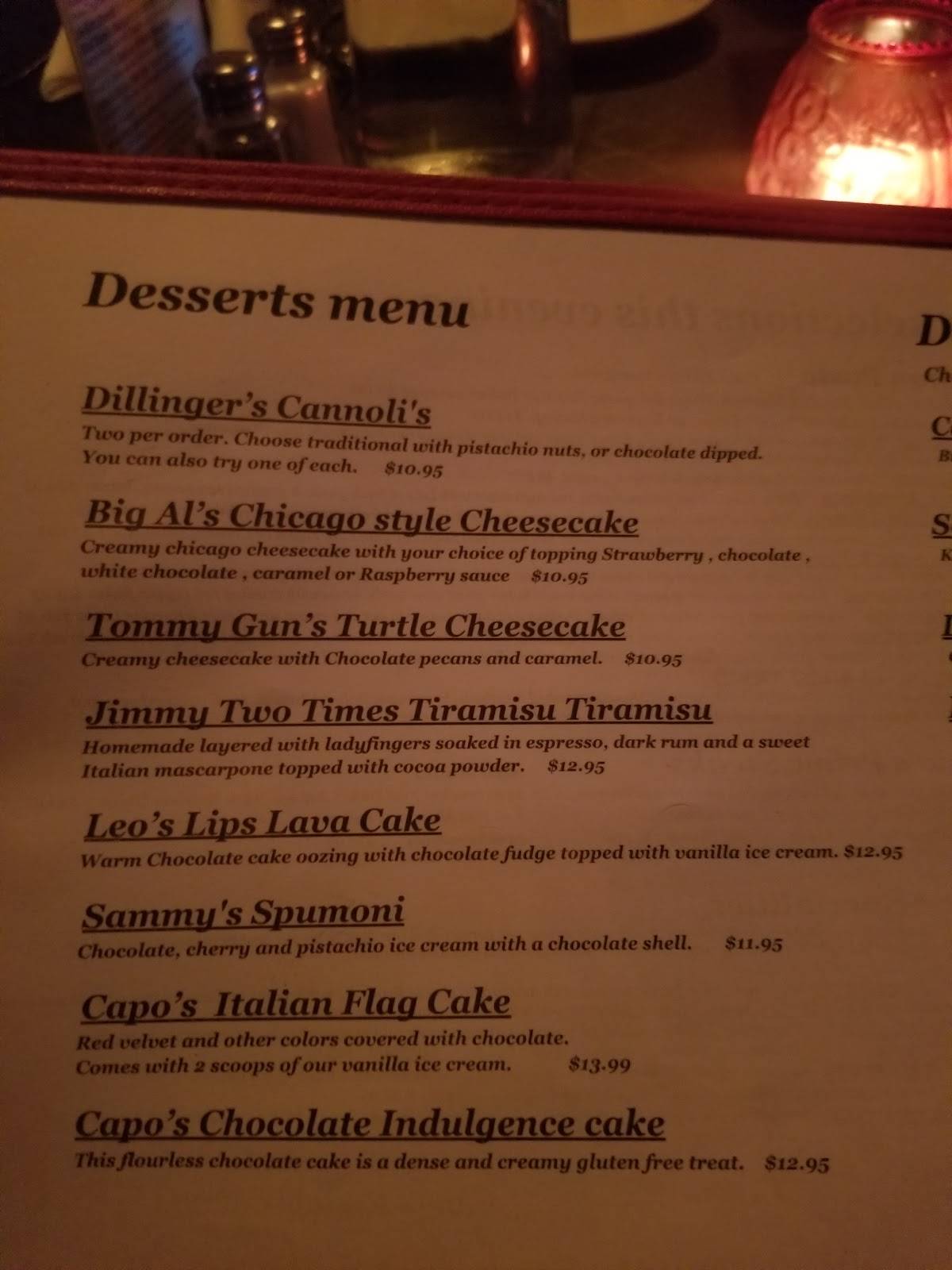 Menu at Capo's Restaurant and Speakeasy, Las Vegas
