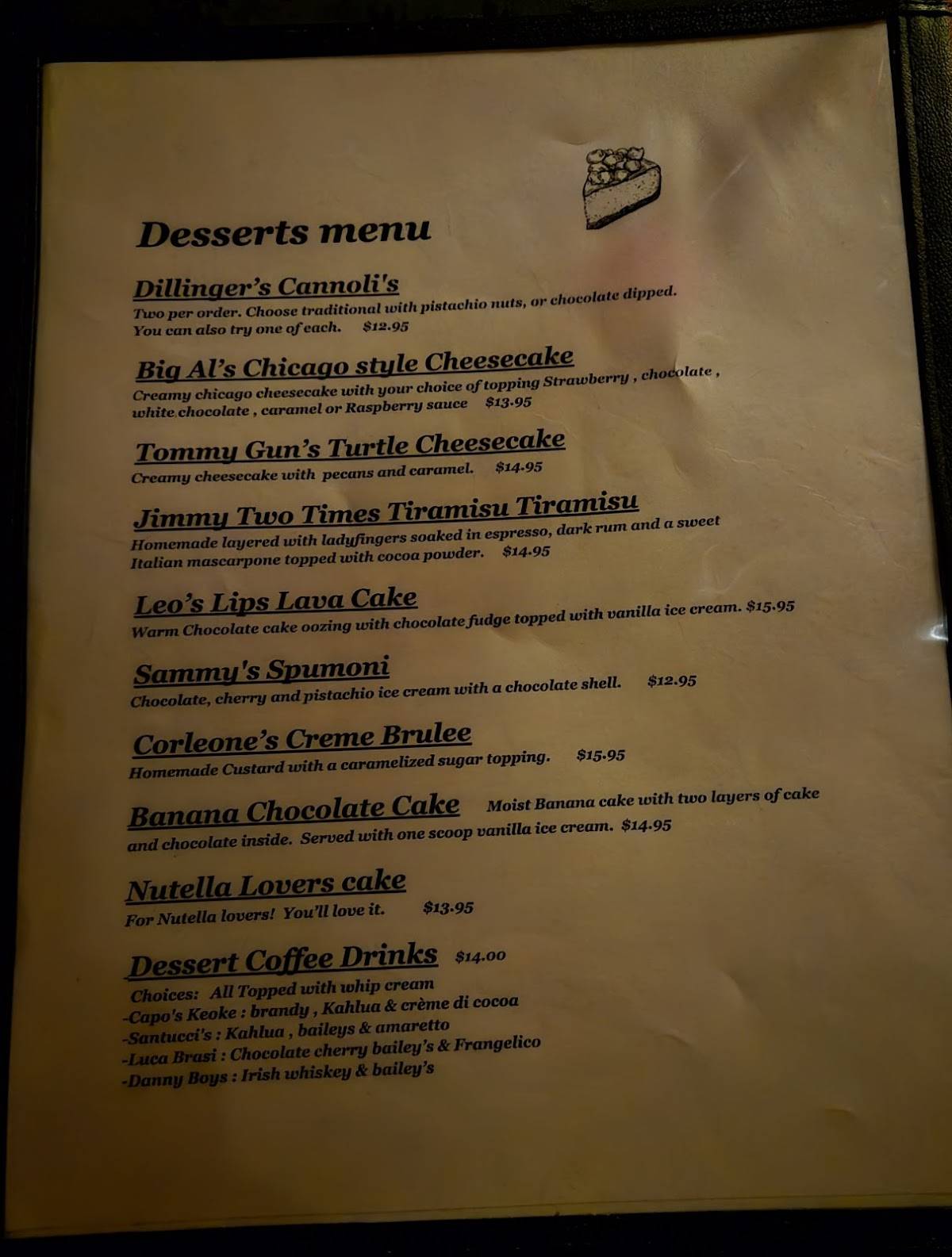 Menu at Capo's Restaurant and Speakeasy, Las Vegas