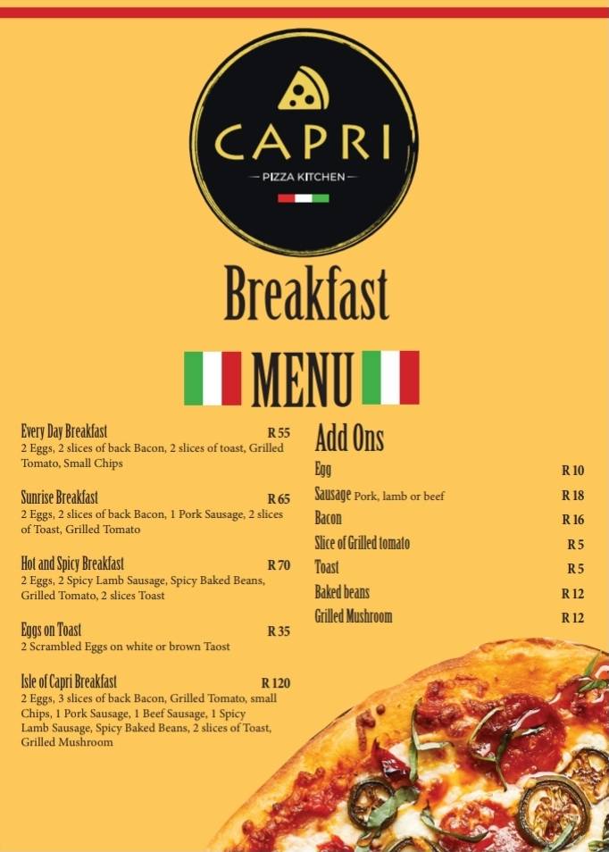 Menu at Capri Pizza Kitchen (est.2020) restaurant, Queensburgh