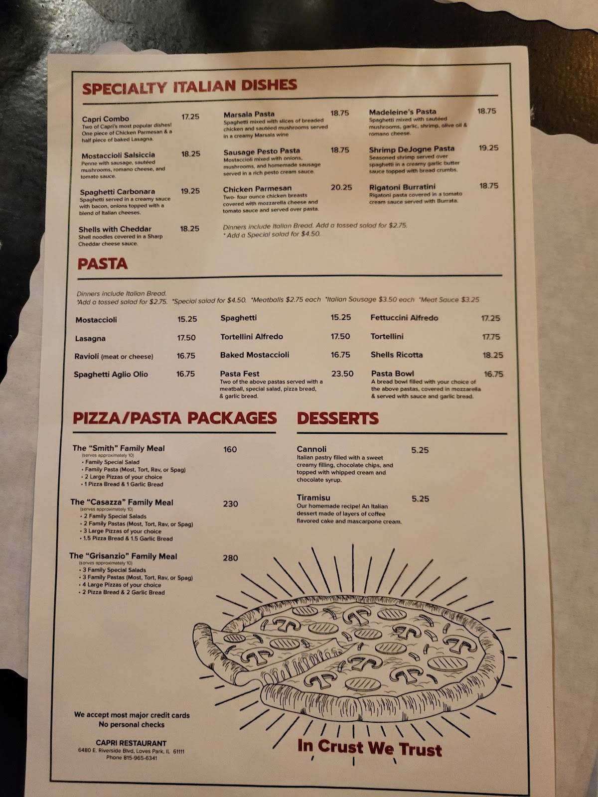 Menu at Capri Restaurant, Rockford, E Riverside Blvd