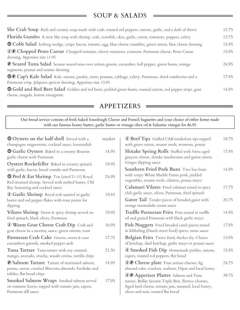 Menu at Cap's On the Water restaurant, Vilano Beach, Myrtle St