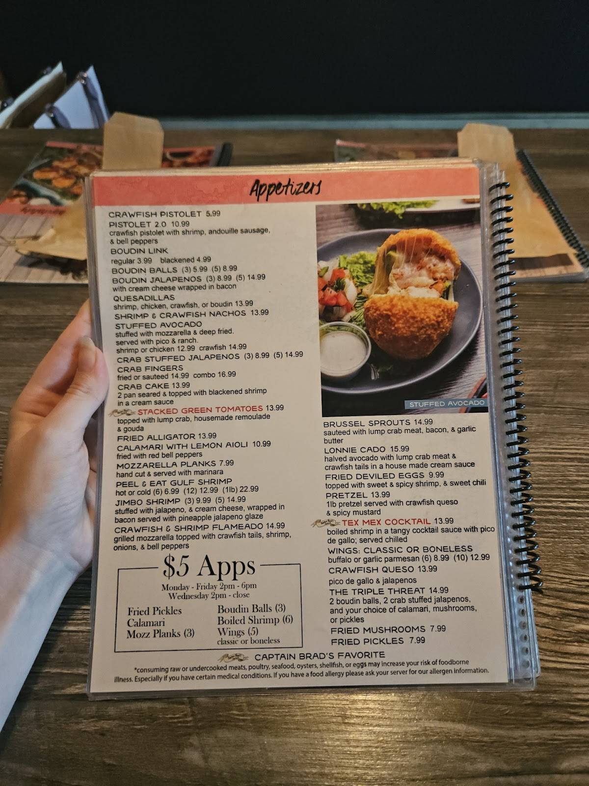 Menu at Captain Brad's Coastal Kitchen restaurant, Tomball