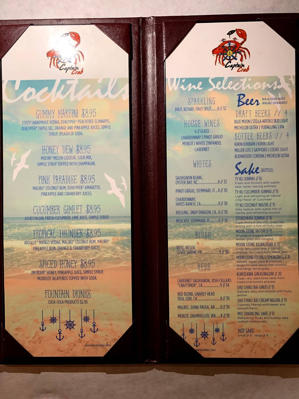 Menu at Captain Crab Seafood restaurant, Port Charlotte