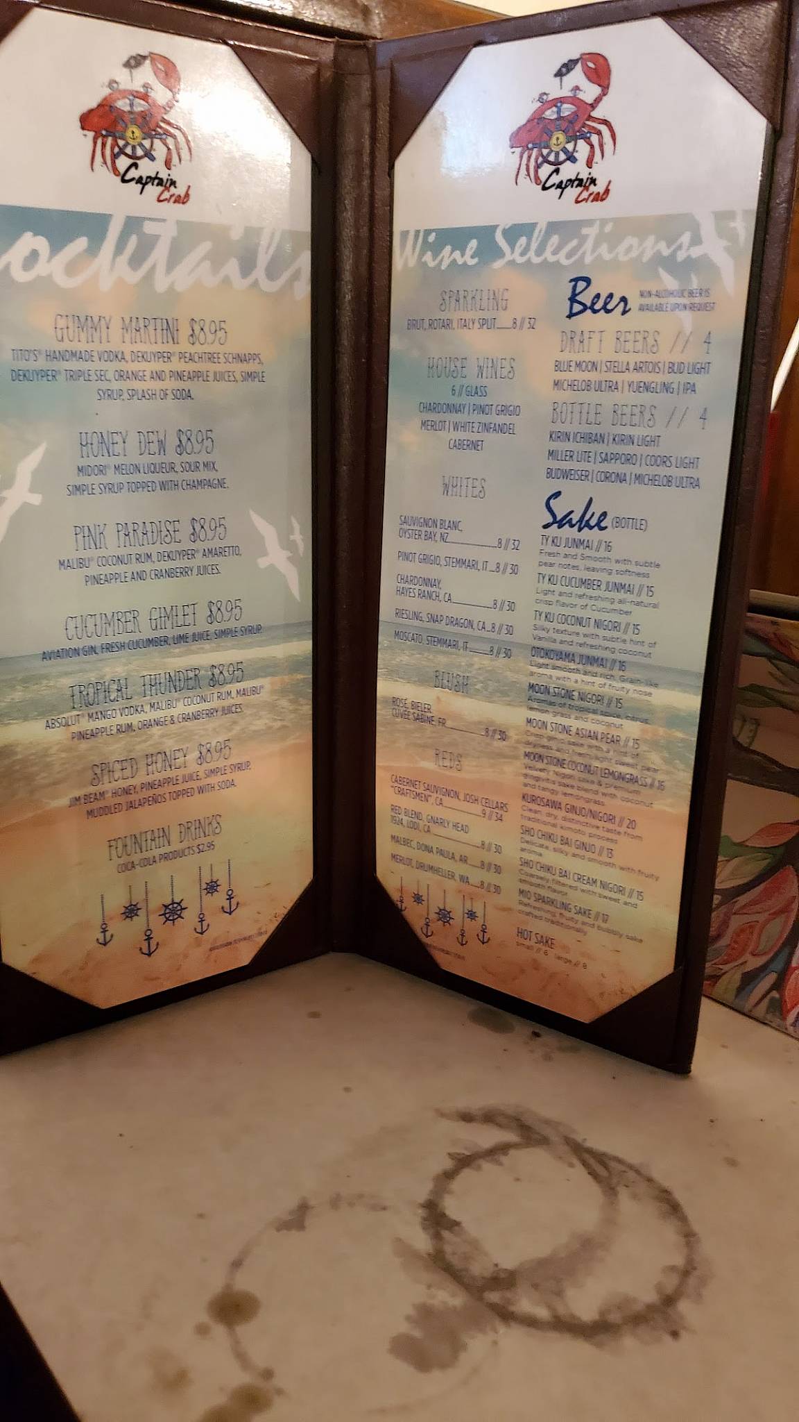 Menu at Captain Crab Seafood restaurant, Port Charlotte