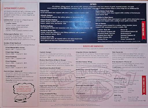 Menu at Captain Parker's Pub, Yarmouth