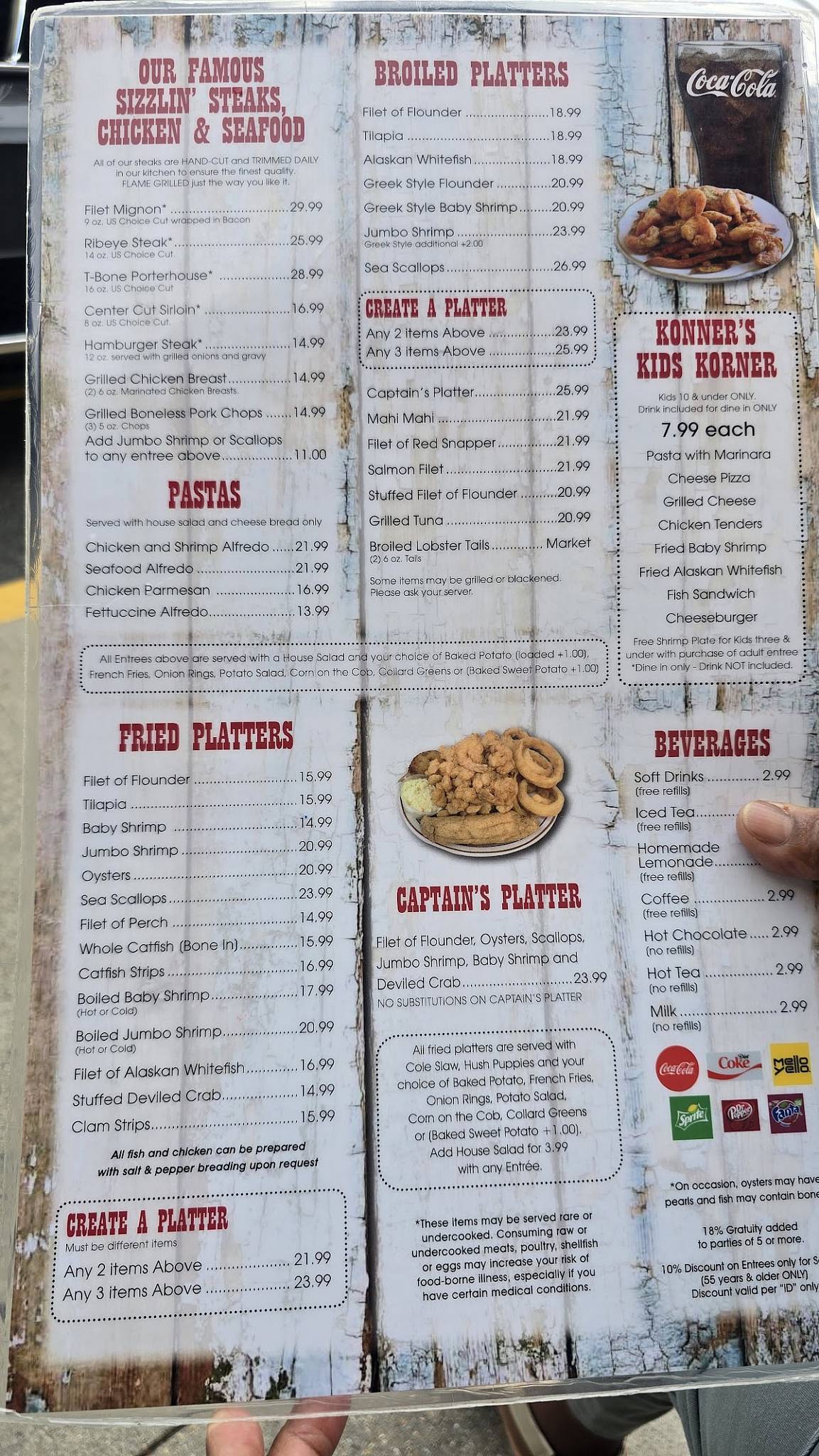 Menu at Captain Steve's Family Seafood Restaurant, Fort Mill