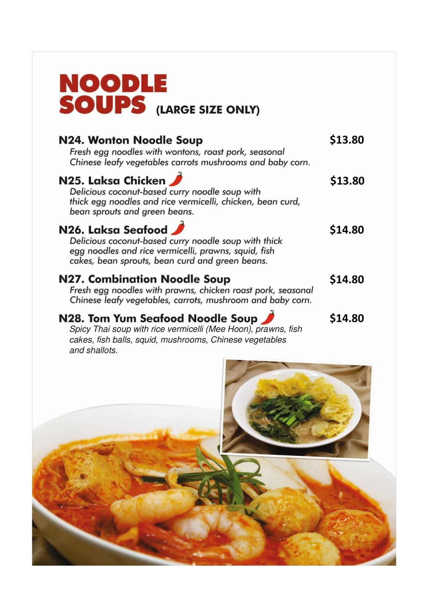 Menu at Noodle Bar, Mount Cotton