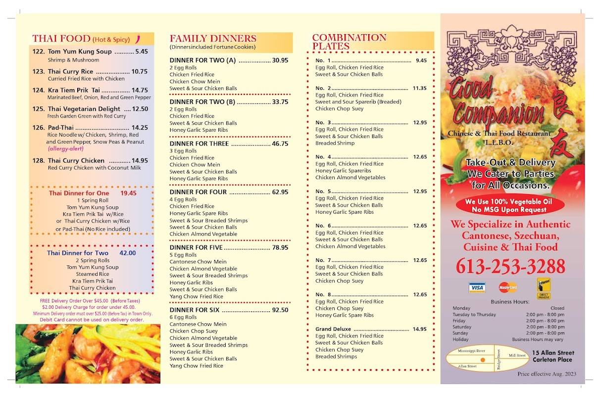 Menu at Good Companion Restaurant, Carleton Place