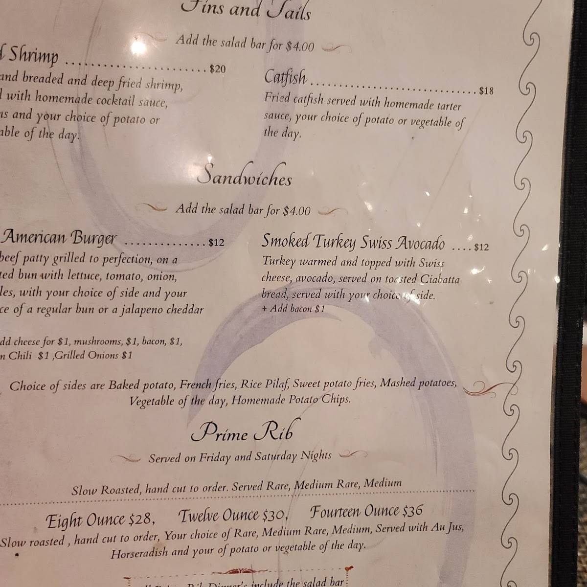 Menu at Flume restaurant, Carlsbad