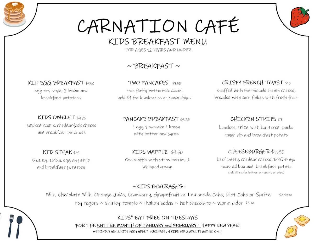 Menu at Carnation Cafe & Lounge, Carnation