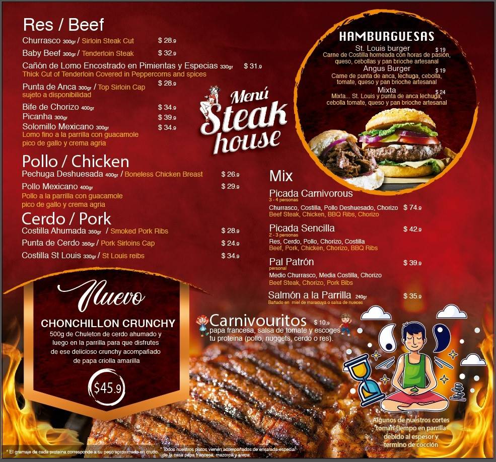Menu at Carnivorous restaurant, Cali