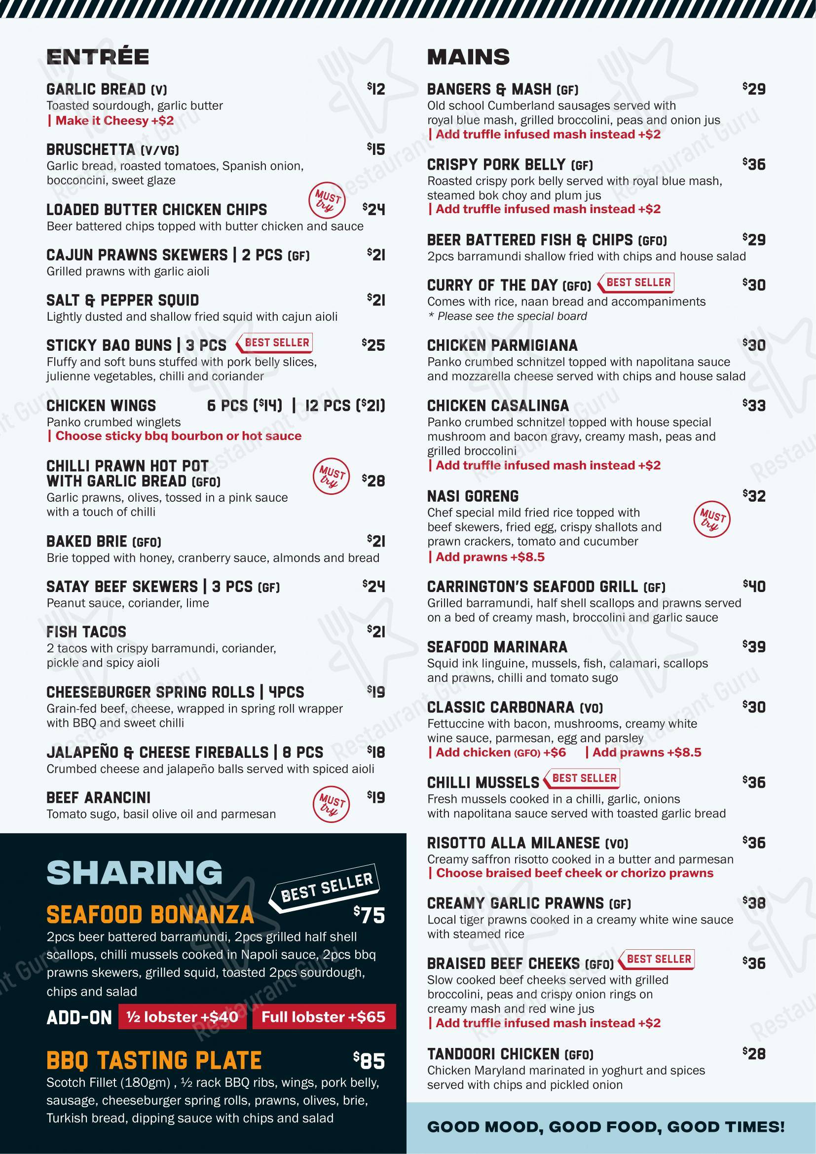 Menu at Carrington's Bar and Grill, Hamilton Hill