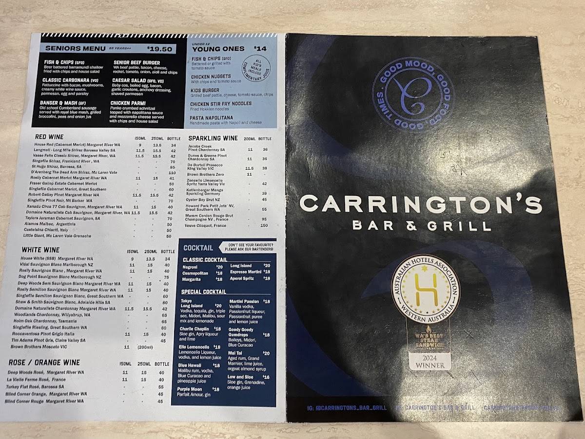 Menu at Carrington's Bar and Grill, Hamilton Hill