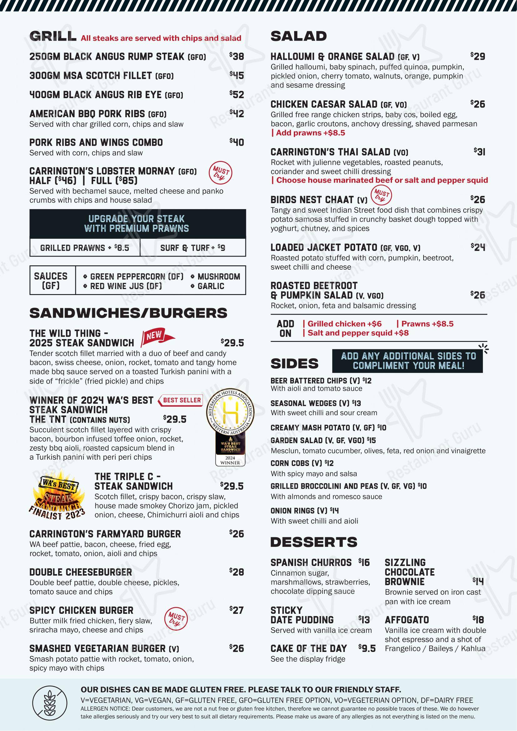 Menu at Carrington's Bar and Grill, Hamilton Hill