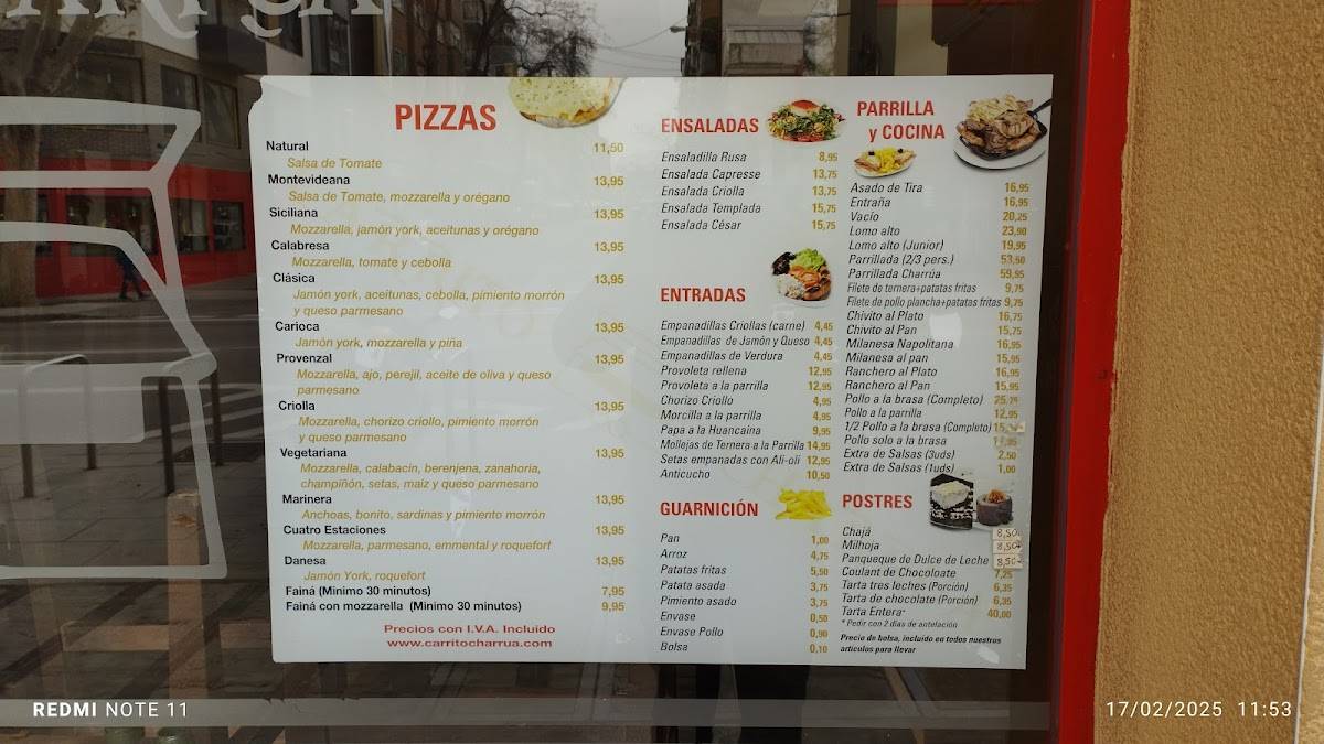 Carta de parrilla Carrito Charrúa, Madrid, C. Alcalá