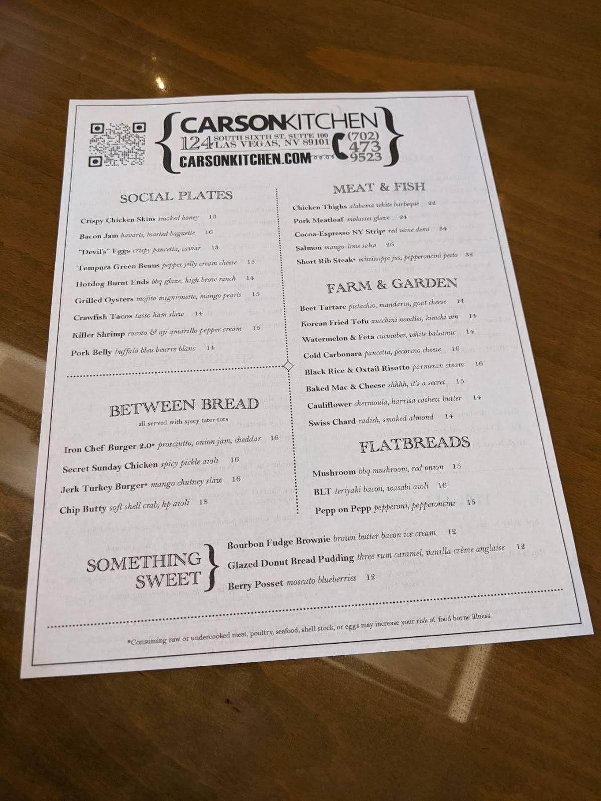 Menu at Carson Kitchen pub & bar, Las Vegas, 124 S 6th St #100