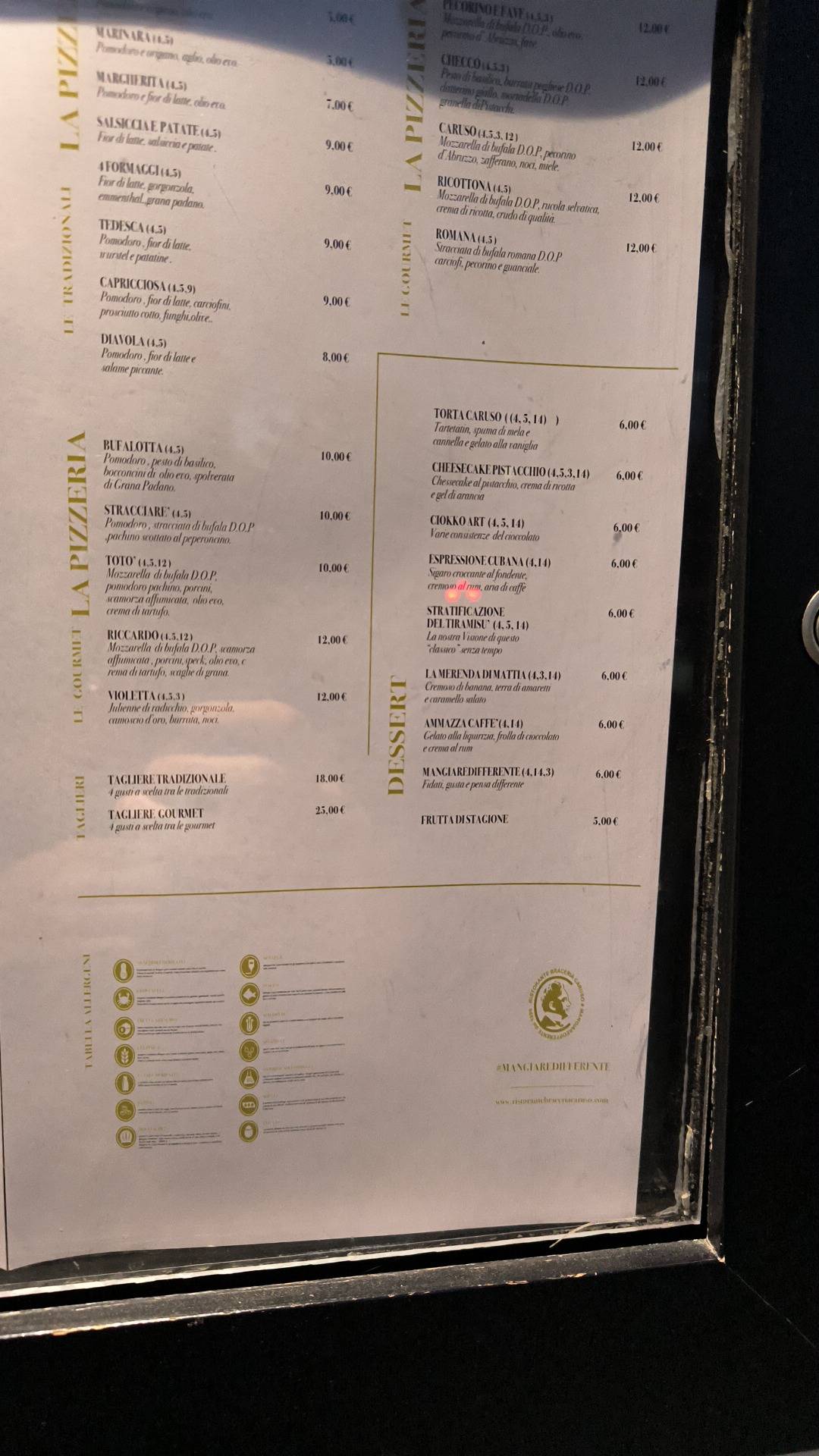 Menu da Caruso ristorante, Chieti