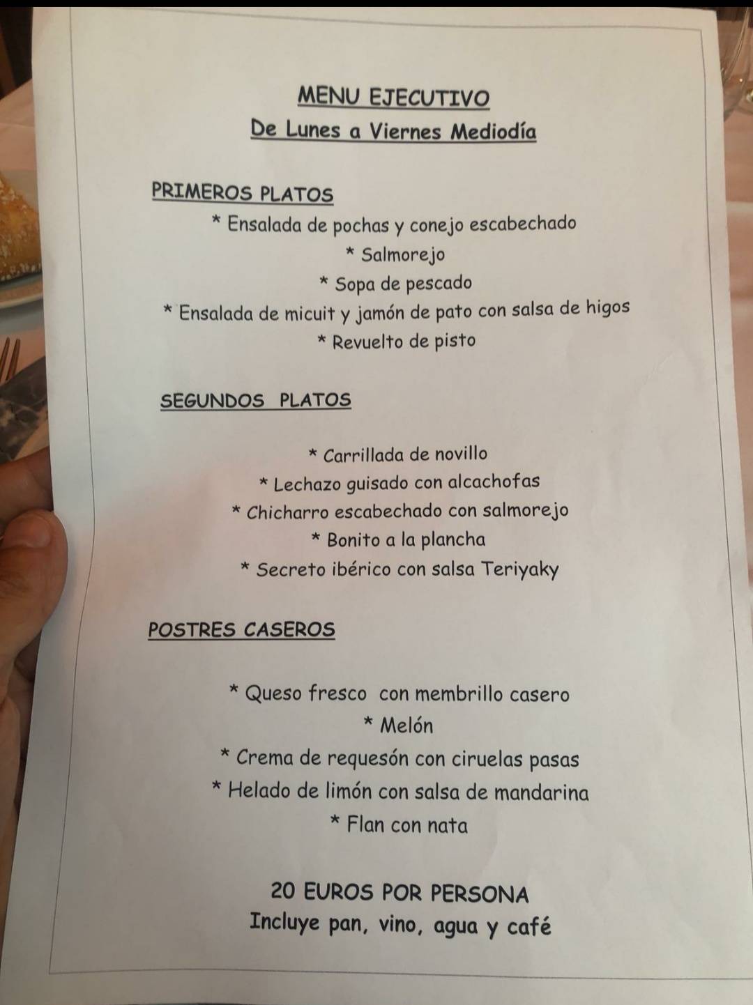 Carta de Restaurante Casa Avelino, Burgos, C. Emperador