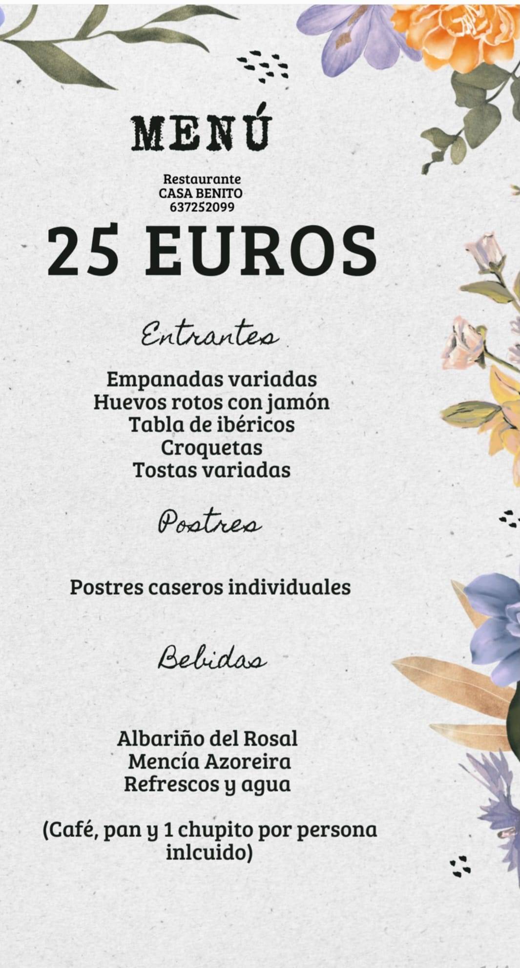 Carta del restaurante Casa Benito, Bueu